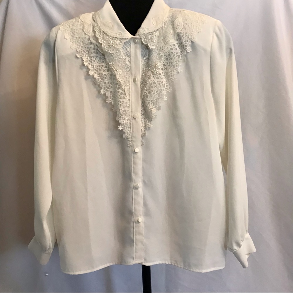 Vintage Sheer White Cottagecore Beaded Blouse - Gem